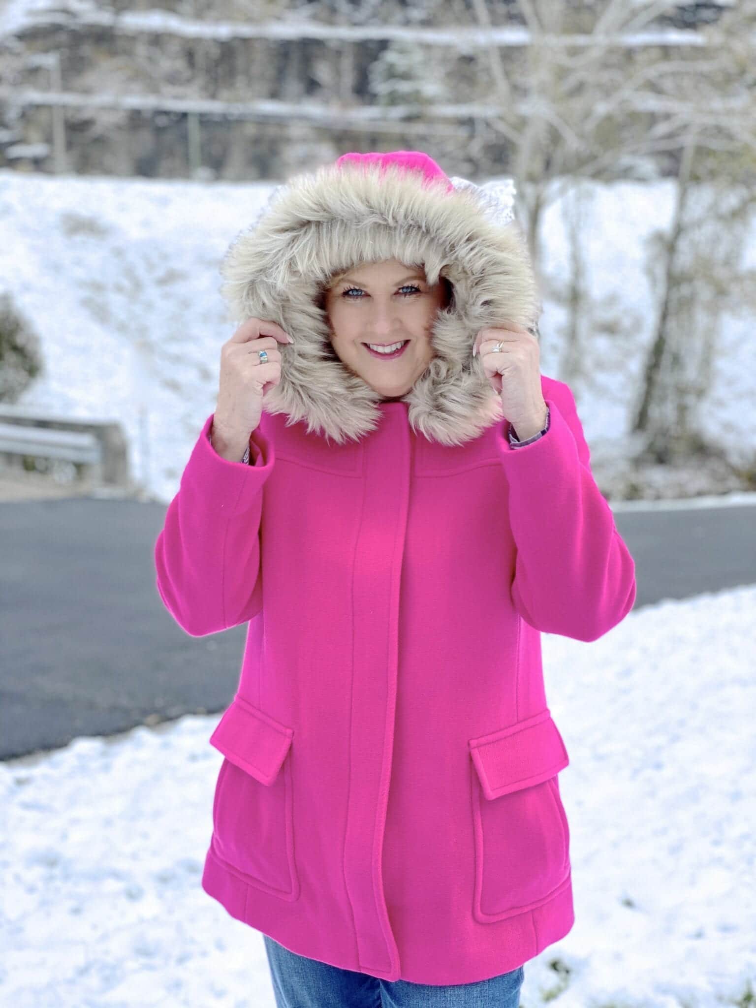 HOW TO WEAR A BRIGHT PINK COAT IN WINTER