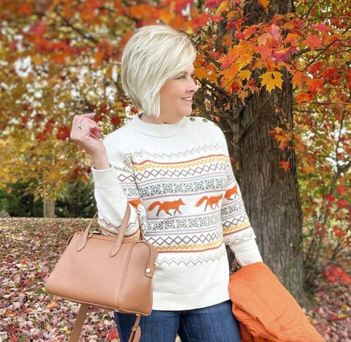 A FOX SWEATER AND QUILTED JACKET LOOK GREAT TOGETHER